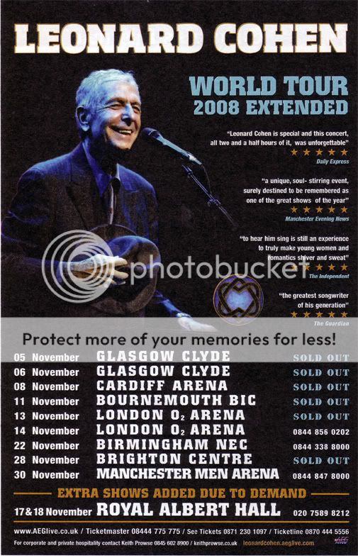 uk concert advert in this week's sunday times - leonardcohenforum.com